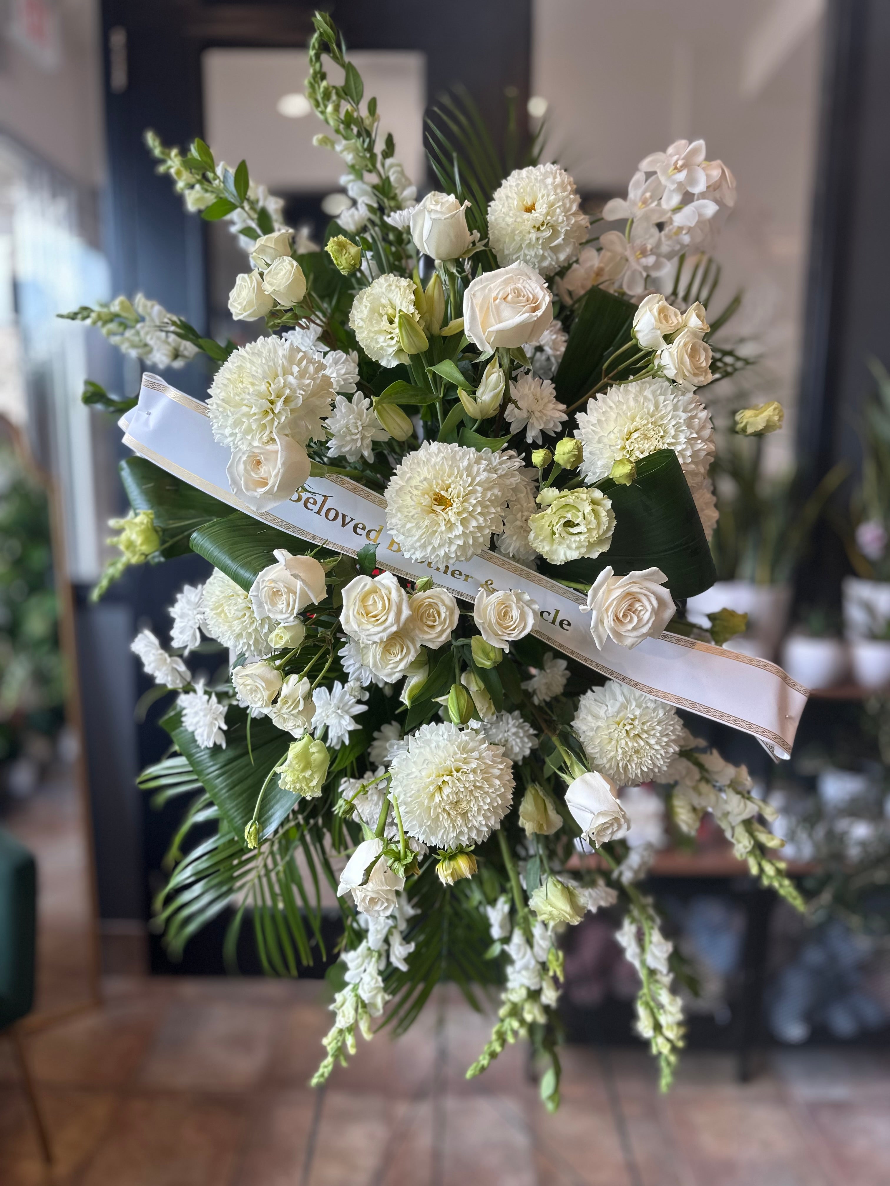 Funeral Flowers Standing Spray Flower Delivery Toronto Same Day Delivery Moon s Flowers Florist Same Day Flower Delivery Toronto GTA Oakville Flower Shop Moon s Flowers